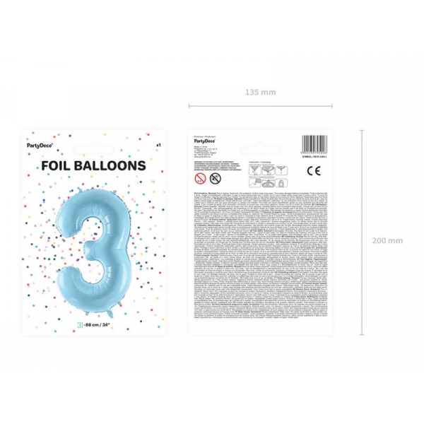 Ballon Chiffre ''3'', alu, 86cm, bleu clair | France Effect